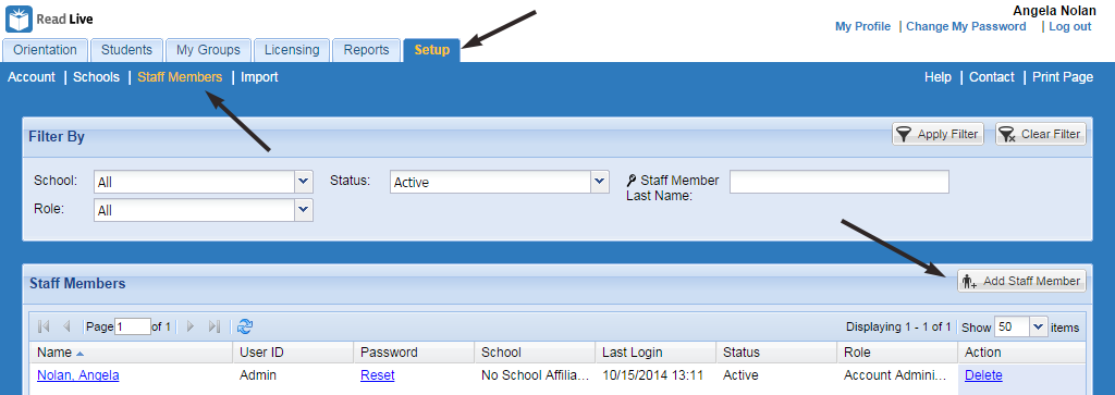 Read Live Smart Start Guide :: Adding Staff Members :: Read Naturally, Inc.